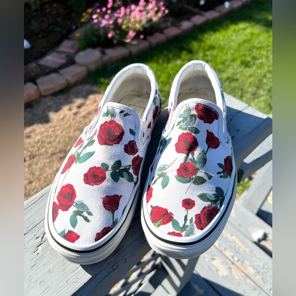 Vans | Shoes | Vans Red Roses Slip On Sneakers | Poshmark